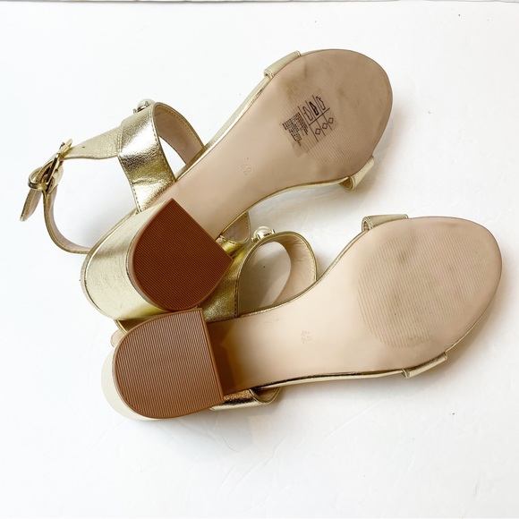 H&M | Shoes | Hm Metallic Gold Block Heel Sandals With Pearls | Poshmark